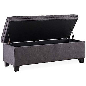 BELLEZE 47 Inch Mid Century Modern Storage Ottoman, Rectangular Lift Top Button Tufted Linen Bench Footstool for Living Room or Bedroom Furniture - Tiara (Gray)