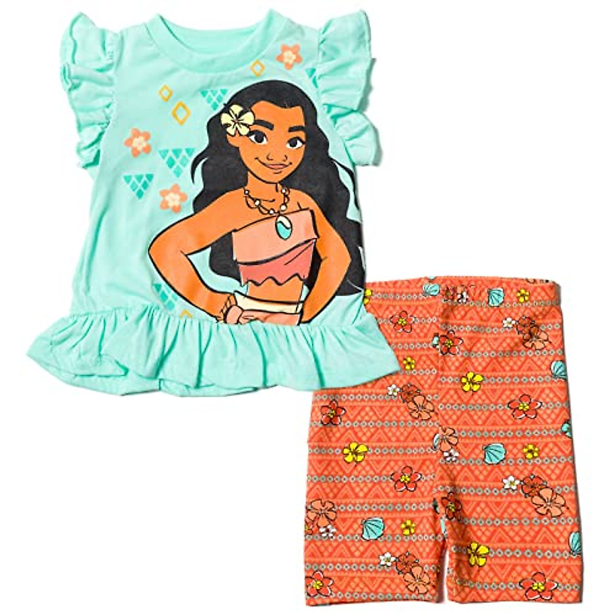 Disney Moana Little Girls T-Shirt and Bike Shorts Outfit Set Floral Blue 4T