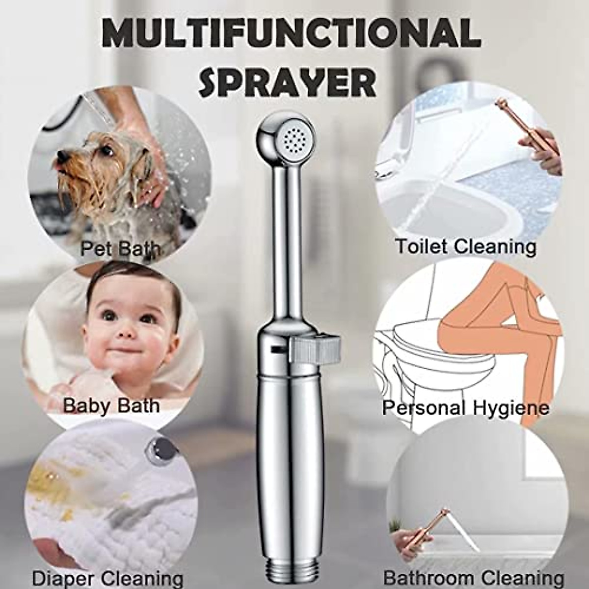 Bidet Sprayer for Toilet, Handheld Sprayer Bidet Attachment Kit with Backflow Preventer and Adjustable Water Pressure Control, SonTiy All Brass Cloth Diaper Sprayer Set, Chrome, 5 Years Warranty