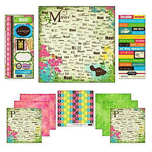 Scrapbook Customs Themed Paper and Stickers Scrapbook Kit, Maui Paradise, 12 inch by 12 inch, Bright