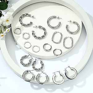 Silver Hoop Earrings for Women, Small Surgical Steel Hoop Earrings Stainless Steel Hoop Earrings for Women