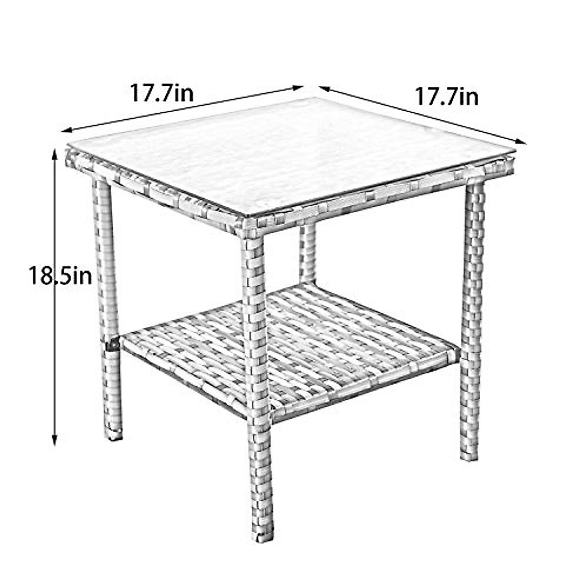 Valita Outdoor PE Wicker Side Table Glass Top Garden Poolside Small Patio Rattan Furniture Square End Table, Brown