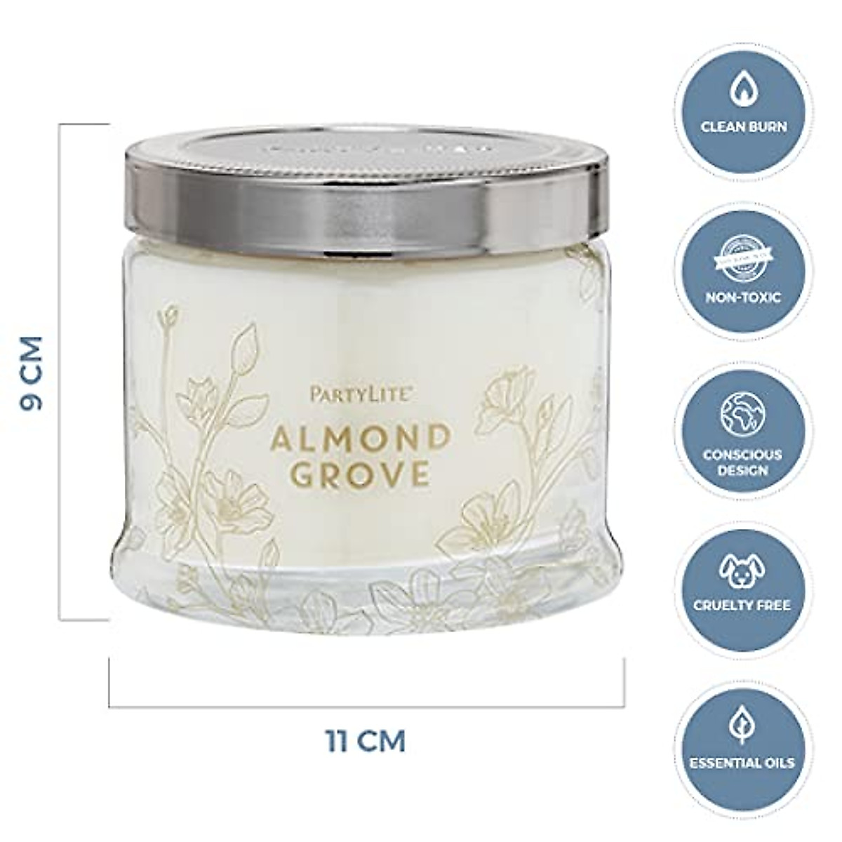 PartyLite Almond Grove 3-Wick Jar Candle, Highly Fragranced Clean Burning Glass Candle, 25-45 Hours Burn Time (Almond Grove)