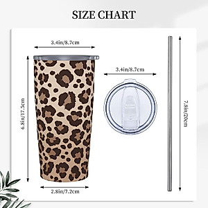 CHASOEA Leopard Tumbler 20oz Leopard Stainless Steel Insulated Tumblers with Lid and Straw Brown Travel Coffee Mug Tea Wine Cups Water Bottle Leopard Gifts for Women Leopard Lover
