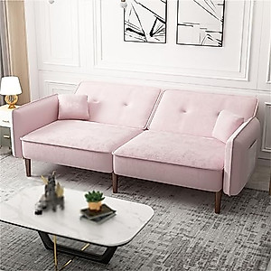 ZSEDP Velvet Sofa Couch Bed with Armrests and 2 Pillows for Living Room and Bedroom