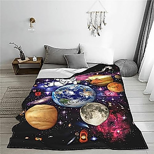 Space Blanket Galaxy Astronaut Throw Blankets Cozy Fleece Flannel Blanket Soft Warm Plush Lightweight Solar System Gifts Bedding for Boys Girls Teens Kids Adults for Couch Sofa Bed 40"X50"