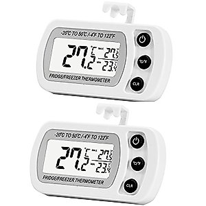 LinkDm 2 Pack Digital Refrigerator Freezer Thermometer,Max/Min Record Function with Large LCD Display