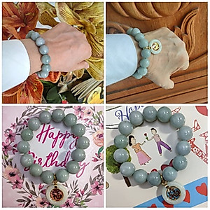 Heavens Tvcz Natural Green Jade Round 13.90 mm Gems Healing Energy Real Bracelets Bangle for Women Men Charms with Pendant Coin Lucky Money Powerful Thai