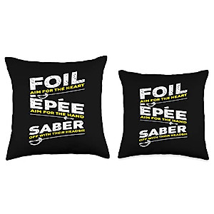 Funny Fencing Apparel & Gifts Collection Foil Epée Saber Fencing Fencer Weapons Fun Throw Pillow, 16x16, Multicolor
