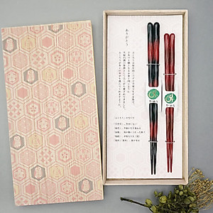 Hyozaemon Chopsticks Gift Set Fukufukumeoto Arigato(Kezurichopsticks x2: 23.5cm,21.5cm, Box)
