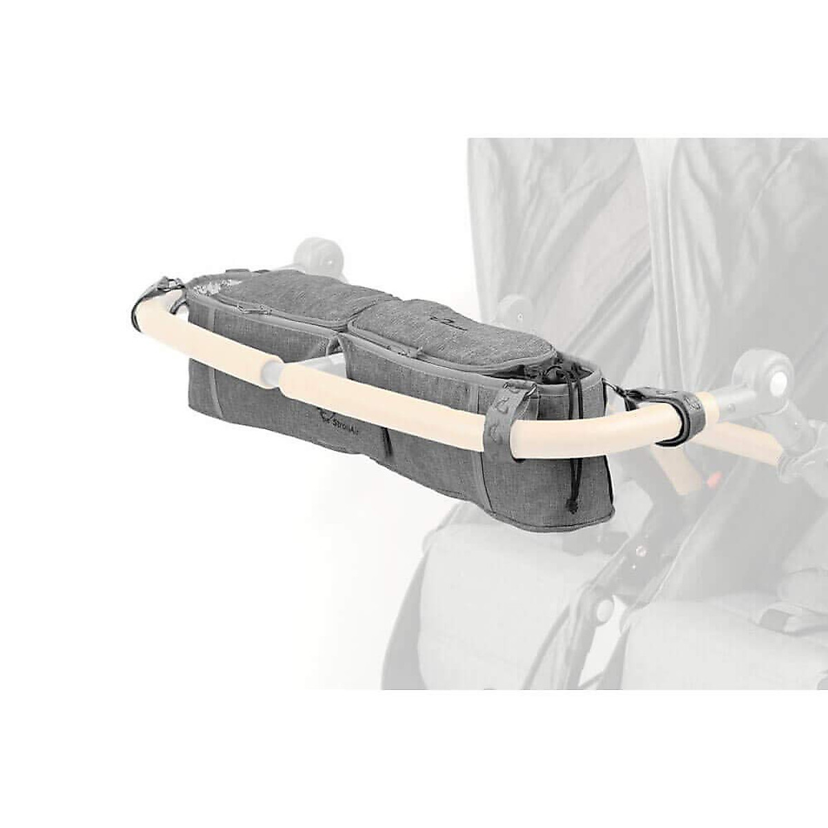 StrollAir Universal Double Stroller Organizer, Insulated Cup Holder Stroller Caddy for TWIN WAY Mountain Buggy Bumbleride Indie Twin Bob Duallie & Baby Jogger City Mini Stroller Accessories, Grey