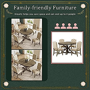 JIVOIT Retro Style Round Dining Table Set, Extendable Table and 4 Upholstered Chairs Set, Wood 5 Piece Kitchen Set with X-Shaped Base and Rubber Wood Legs for Dining Room (Natural Wood Wash 5)