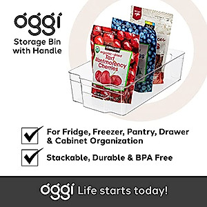 Oggi Clear Stackable Storage Bin for Fridge, Freezer and Pantry, 14.75" x 8.5" x 3.75"
