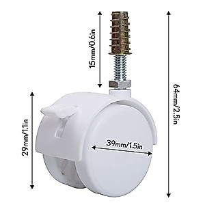 1.5" Stem Casters Wheels Replacement Threaded Swivel Caster with Locking Brake 4 Pack for Furniture(5/16-White)