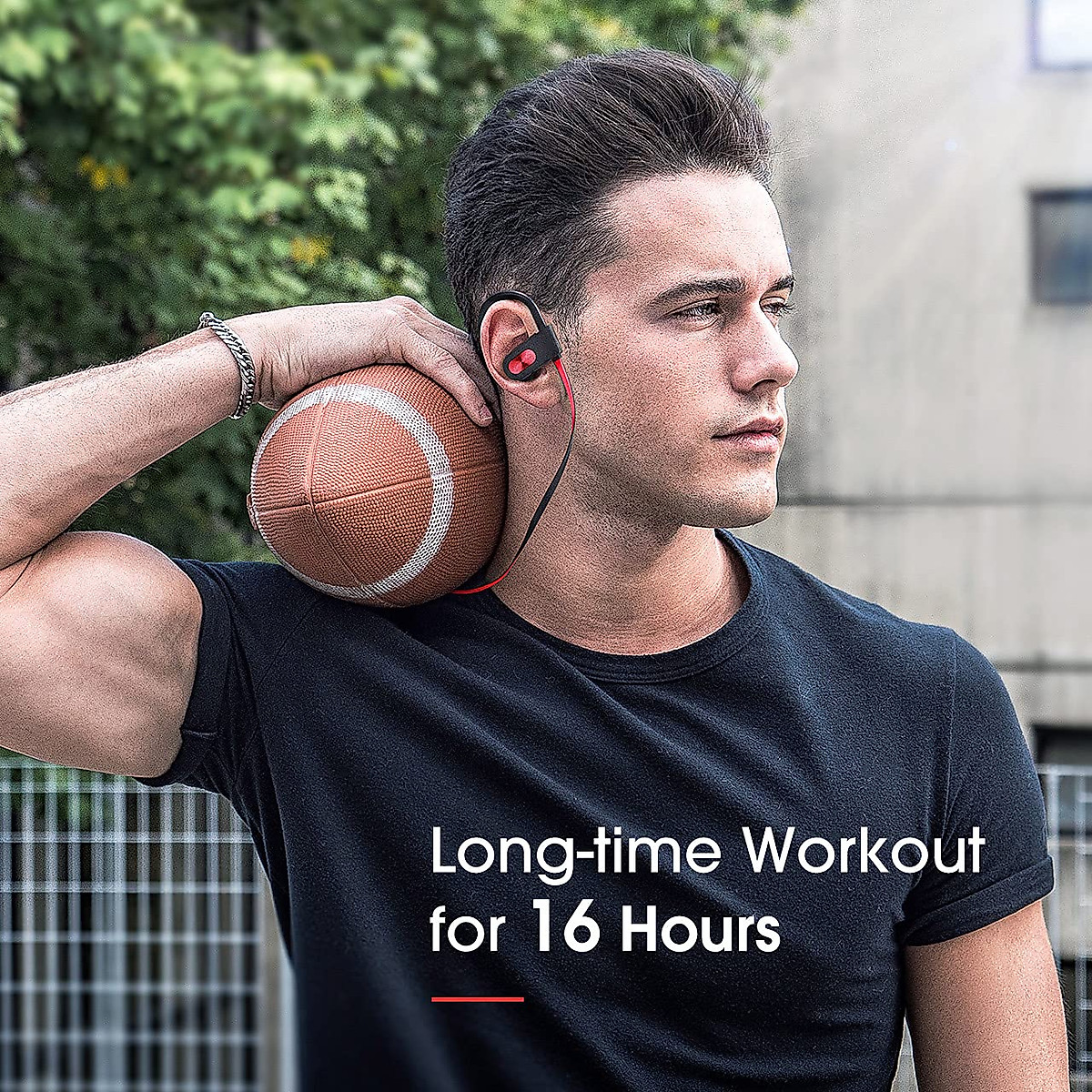 Bluetooth Headphones V5.0, Flame Running Headphones w/16 Hrs Playtime, Bass+ HD Stereo Wireless Sports Earphones w/IPX7 Waterproof Earbuds in Ear for Workout, Gym w/CVC6.0 Noise Cancelling Mic Red