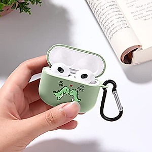 JOYLAND Dinosaur Couple Case for AirPods 3 2021 with Keychain,Funny Cartoon Case for Women Men Girls Boys,Green Smooth TPU Silicone Protective Cover Compatible with Apple AirPod 3rd Generation 2021