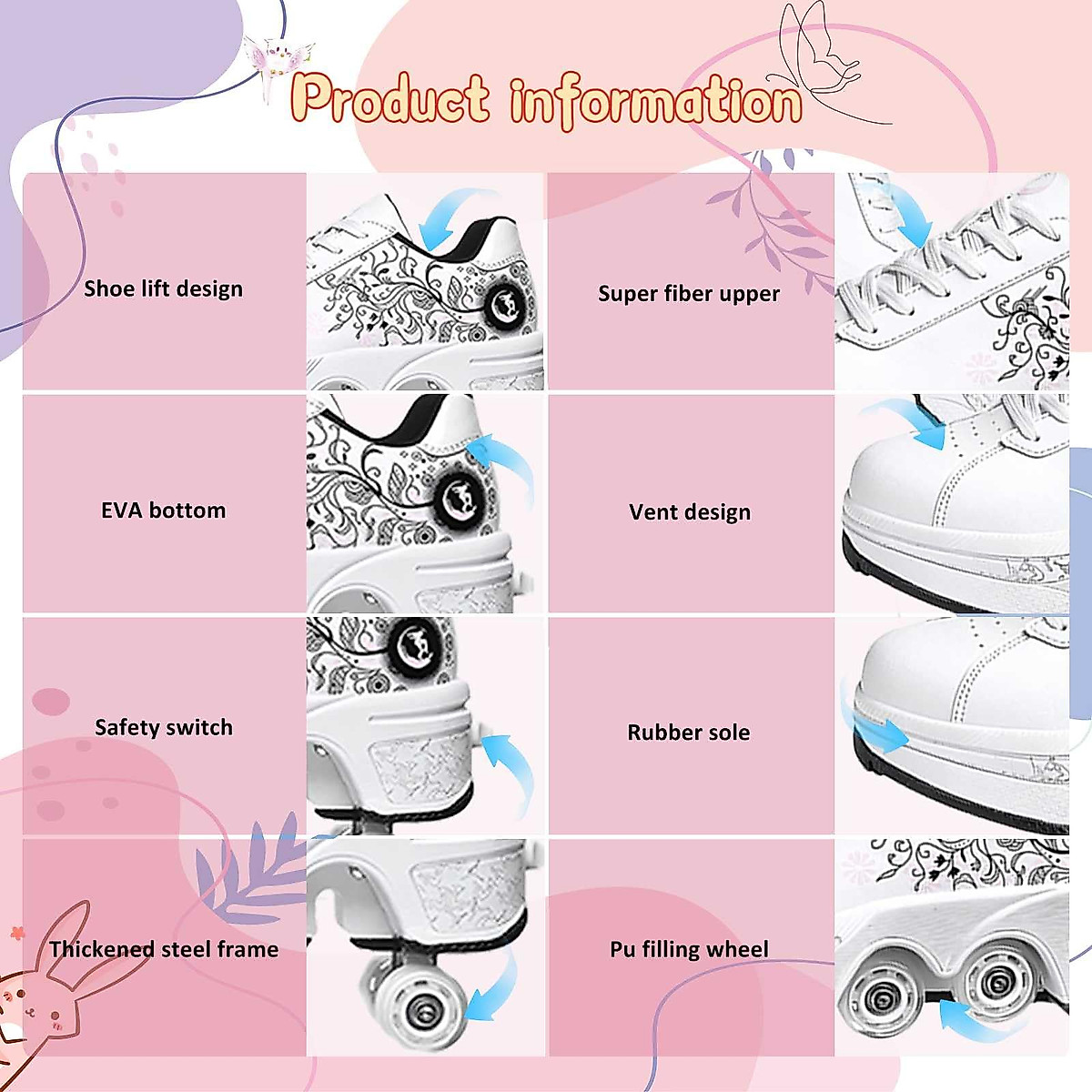 JZYUN Clock Double-Row Deformation Skates, Multifunctional Roller Shoes,Pulley& Outdoor Sneakers 2-in-1 Shoes, Automatic Walking Shoes with 4 Retractable Wheels for Adult Children