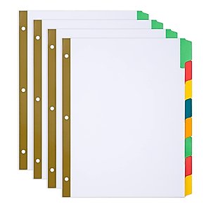 Amazon Basics Paper Binder Dividers, Letter Size, 1/5 Cut Tabs , 100 pcs