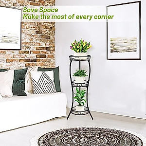 KMOTASUO 3 Tier Tall Metal Plant Stand, 35 Inch Plant Stands Indoor Outdoor, Rustproof Iron Flower Pot Stand Holder Display Rack for Corner Patio Garden Balcony Living Room(Black)