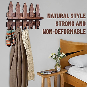 iHangers Coat Rack Wall Mount, Wall Hooks with Shelf, Retro Rustic Fence Style with 5 Hooks for Entryway, Living Room, Bathroom, Bedroom, Kitchen (Burnt wood)