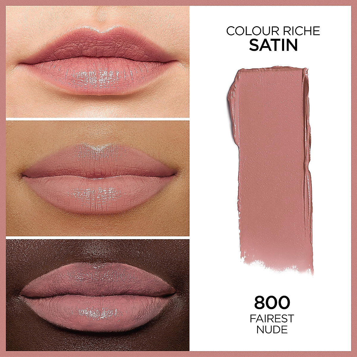 L'Oreal Paris Colour Riche Original Creamy, Hydrating Satin Lipstick with Argan Oil and Vitamin E, Fairest Nude, 1 Count