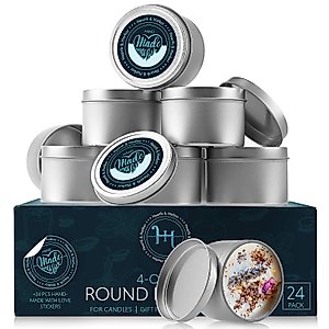 Hearth & Harbor Tin Candle Jars for Making Candles - DIY Candle Containers with Lids - Metal Candle Jars - Bulk Tins Storage for Candle (24, Stainless Steel)