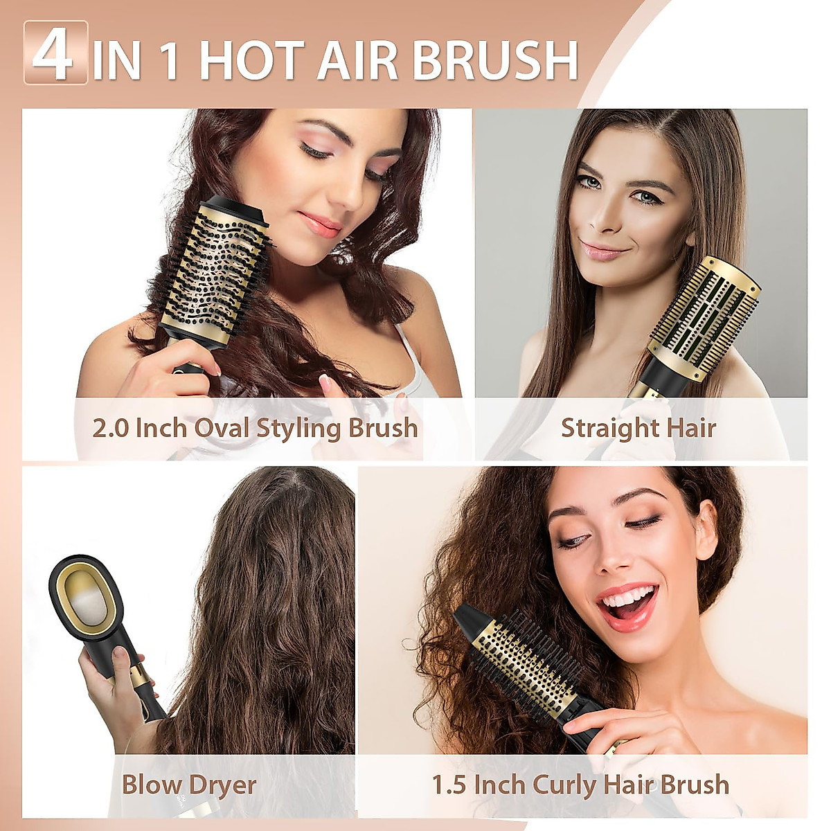 Nicebay® Hot Air Brush Set for Straightening, Drying, Curling - Oval Brush with Multi-Temperature Settings, Detachable Design for Salon