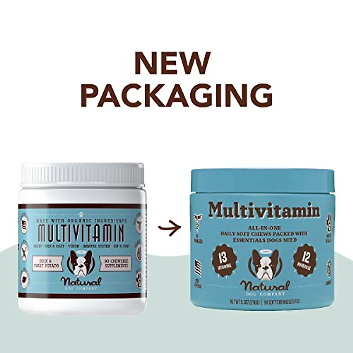 Natural Dog Company Multivitamin Chews (90 Pieces), Dog Vitamins and Supplements, Peanut Butter & Bacon Flavor, for Dogs of All Ages, Sizes, & Breeds, Supports Immune System