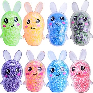 Easter Basket Stuffers for Kids, 8 Pack Easter Squishies Bunny Stress Balls for Toddlers Teens Adults Filled Easter Baskets Bulk, Squeeze Stress Relief Rabbit Toy with Gift Package