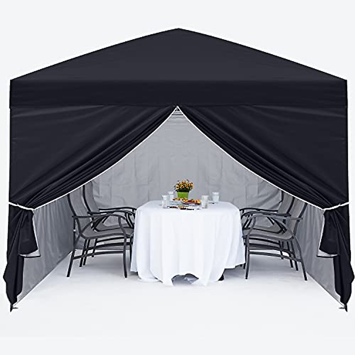MASTERCANOPY Pop Up Canopy Tent 10x10 with Church Window Sidewalls, Black
