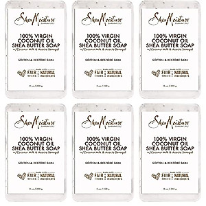 SheaMoisture Shea Butter Body Wash Bar Soap, Cleansing Skin Care to Soften & Restore, 100% Virgin Coconut Oil with Coconut Milk, Shea Butter & Acacia Senegal, 8 Oz Bar - 6 pack