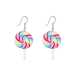 Cute Lollipop Colorful Rainbow Statement Lightweight Halloween Hook Dangle Drop Earrings for Women Teen Girls Little Sensitive Ear Lovely Sweet Candy Sugar Charm Hanging Dangling Hypoallergenic