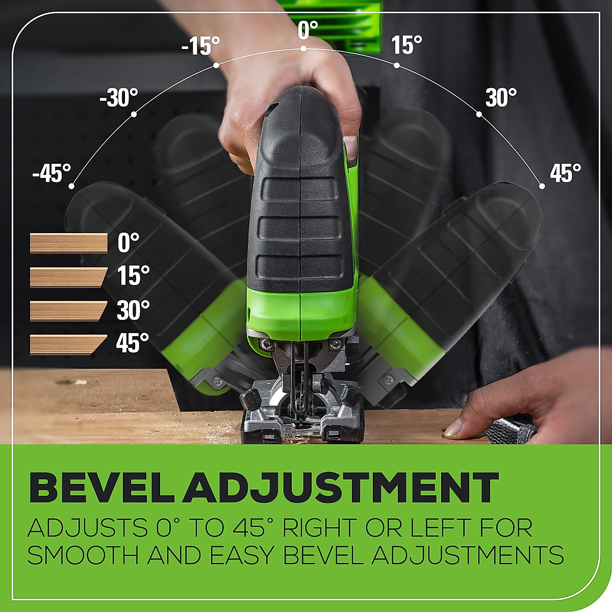 Greenworks 24V Brushless Cordless Jig Saw,3000 SPM,1 Inch Stroke Length Jigsaw with 6PCS Blades,4 Orbital Settings,45 Degree Cutting Angle,Tool-Free Blade Changing