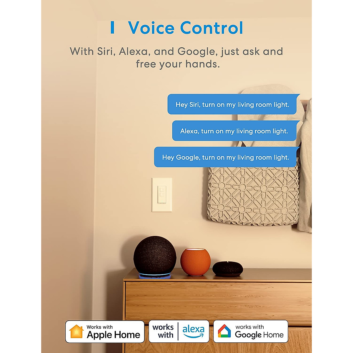 meross Smart Dimmer Switch Single Pole Supports Apple HomeKit, Alexa Google Assistant & SmartThings, 2.4GHz WiFi Light Switch for Dimmable LED, Neutral Wire Required, Remote Control Schedule, 1 Pack