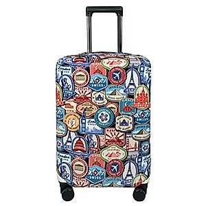 Explore Land Travel Luggage Cover Suitcase Protector Fits 18-32 Inch Luggage (Landmark Sticker, S(18-22 inch Luggage))