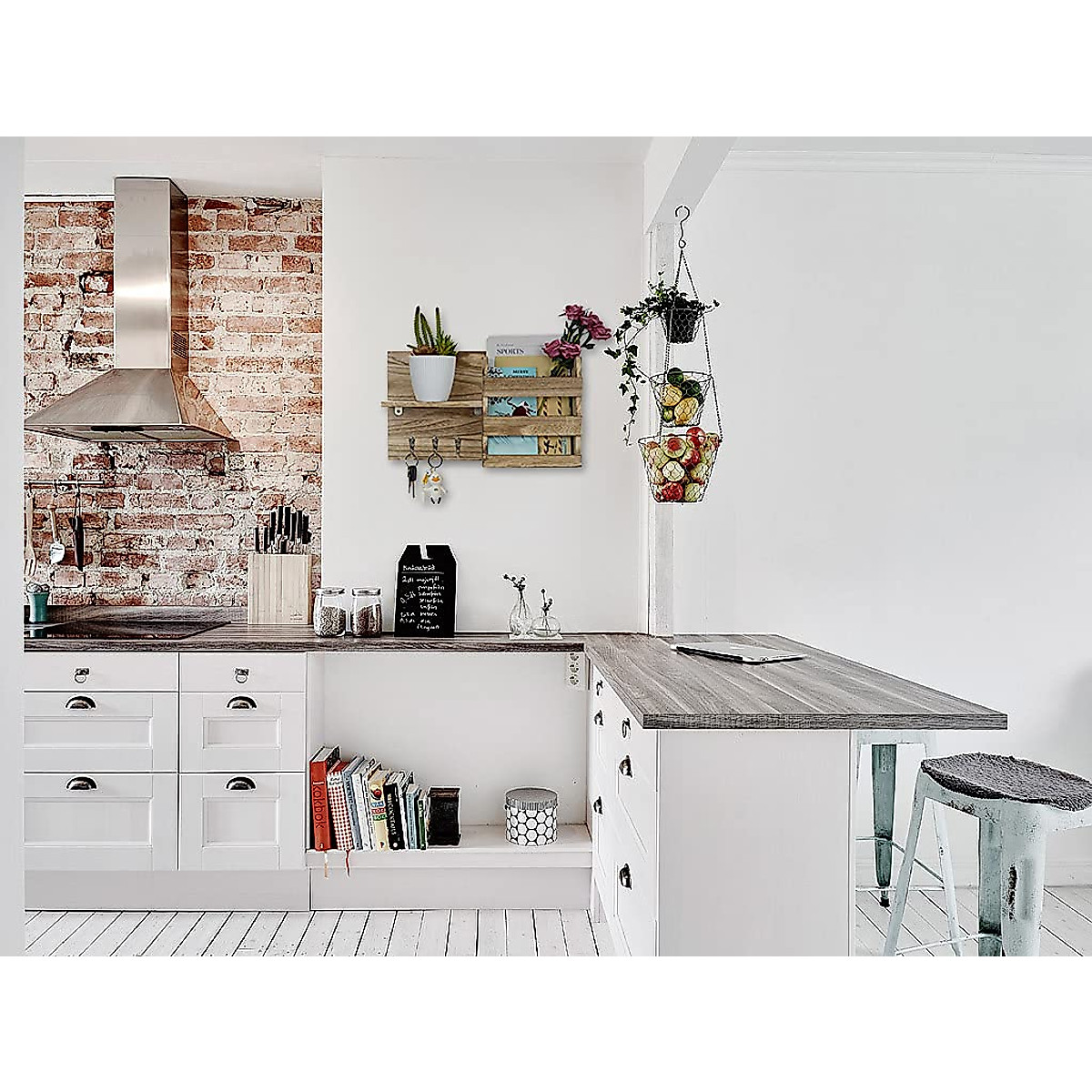 AIBLOM Wall Key Holder with Shelf，Wall Mounted Mail Organizer, Rustic Farmhouse Key Hooks for Wall Decorative, Dog Leash Organizer for Wall/Entryway/Mudroom