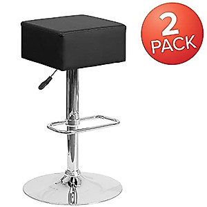 Flash Furniture Daniel 2 Pk. Contemporary Black Vinyl Adjustable Height Barstool with Square Seat and Chrome Base