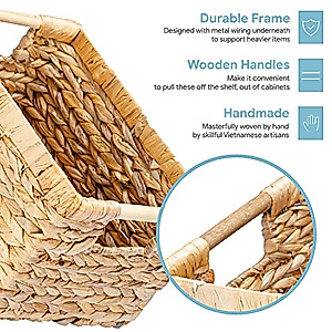 Natural Water Hyacinth storage basket with Handle, Rectangular Wicker Basket for Organizing, Decorative Wicker Storage Basket for Living Room, Medium Wicker Basket 12.2 x 8.9 x 6.9 inches