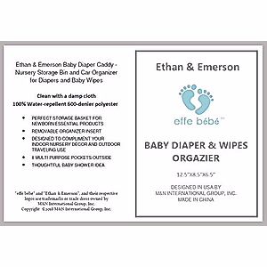 effe bebe Baby Diaper Caddy Organizer - Nursery Storage Bin for Boys and Girls - Car Traveling Organizer -Removable Inserts for Diapers and Baby Wipes - Newborn Essentials Must Haves