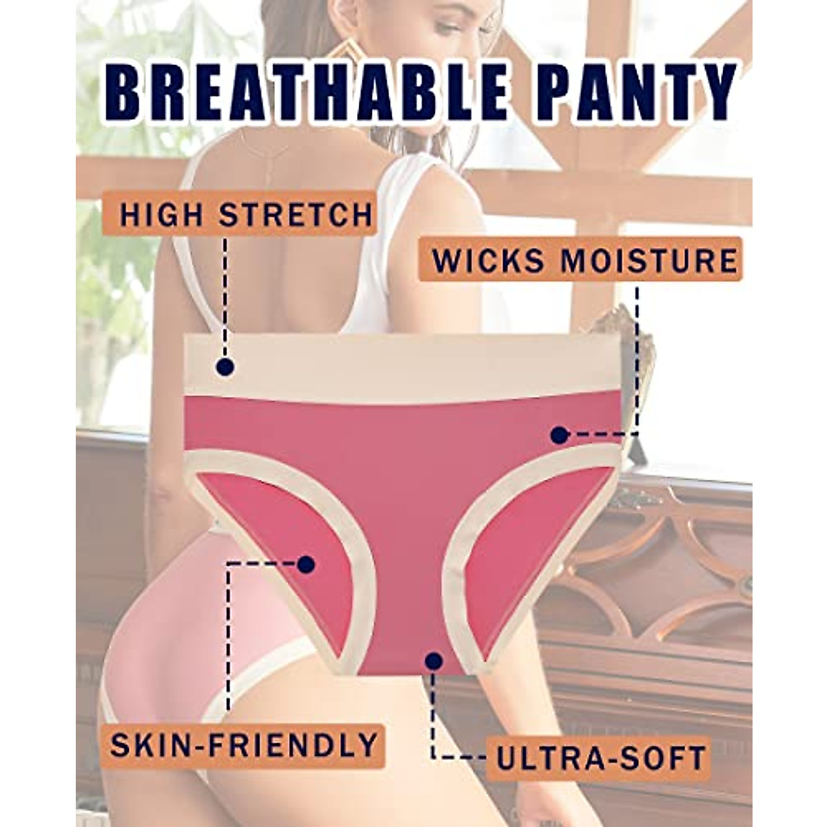 Knowyou High Waisted Underwear for Women Breathable Cute High Cut Panties for Ladies Women's Comfortable Full Coverage Brief