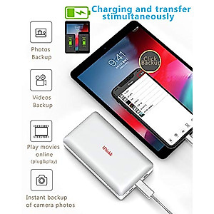 iDiskk 【Mfi Certified Plug-Play】 1TB External Hard Drive for iPad iPhone 15 Android Photo Backup Storage for iPhone 15/14/13/12/12 Pro Max/12 pro/11 pro/X/XR,Mac/iMac/PC, Built-in 10000mAh Power Bank