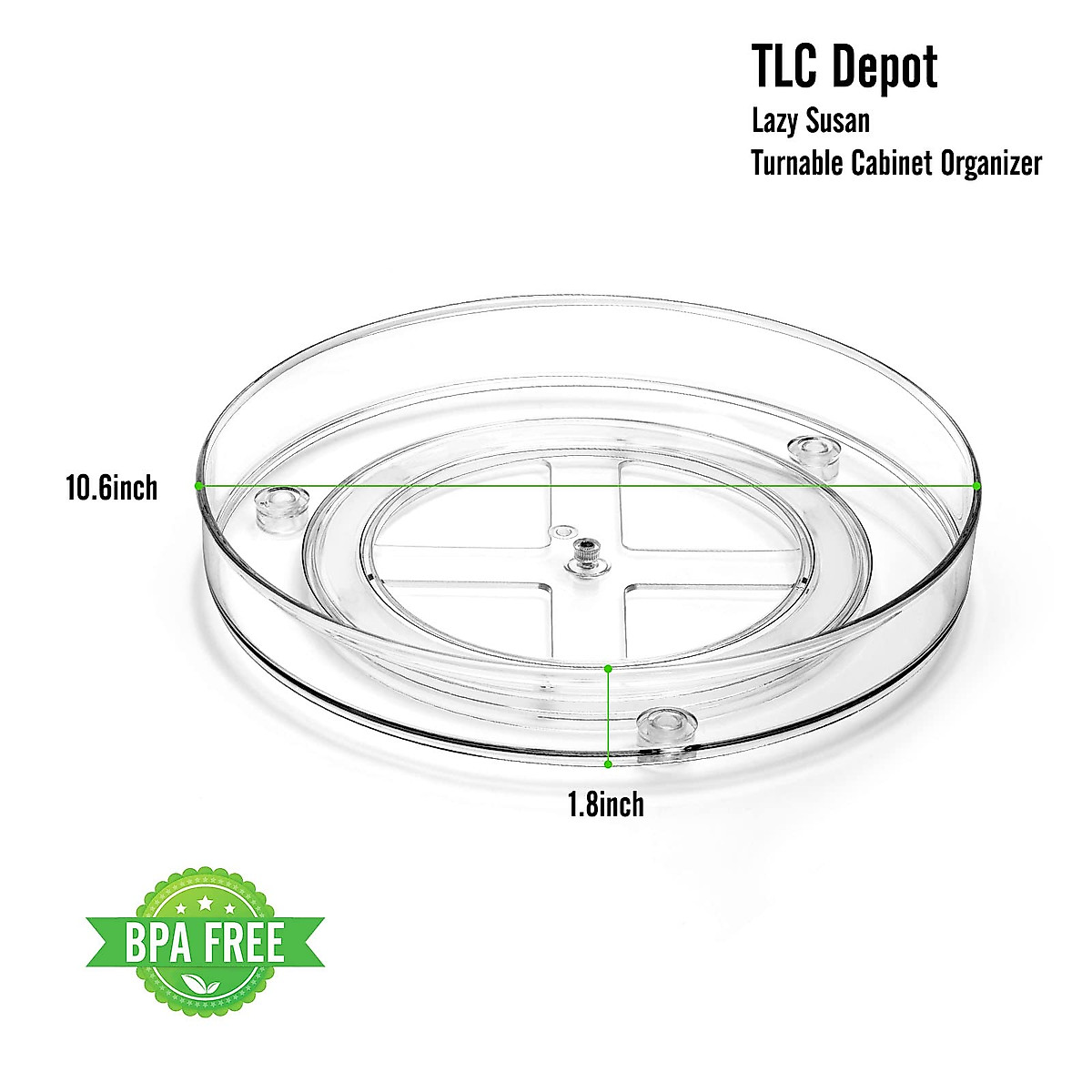 1PACK - 10" Clear Lazy Susan Organizer for Cabinet – Quality-Crafted, Durable Turntable Organizer, Bathroom & Cabinet Organizer for Pantry Organization and Storage – Kitchen Organization by TLC Depot