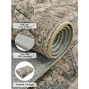 Lahome 5x7 Area Rugs 5 x 7 Dining Room Rugs for Under Table Large Washable Dining Room Rug,Moroccan Trellis Non Slip Non Shedding Indoor Carpet for Living Room Bedroom,Antique/Moss