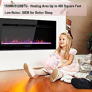 40 Inch Electric Fireplace Inserts, Low Noise Wall Mounted Fireplace Heater with Remote Control, 1-8 Hrs Timer, Touch Screen, Adjustable Flame Color and Speed for Living Room Bedroom