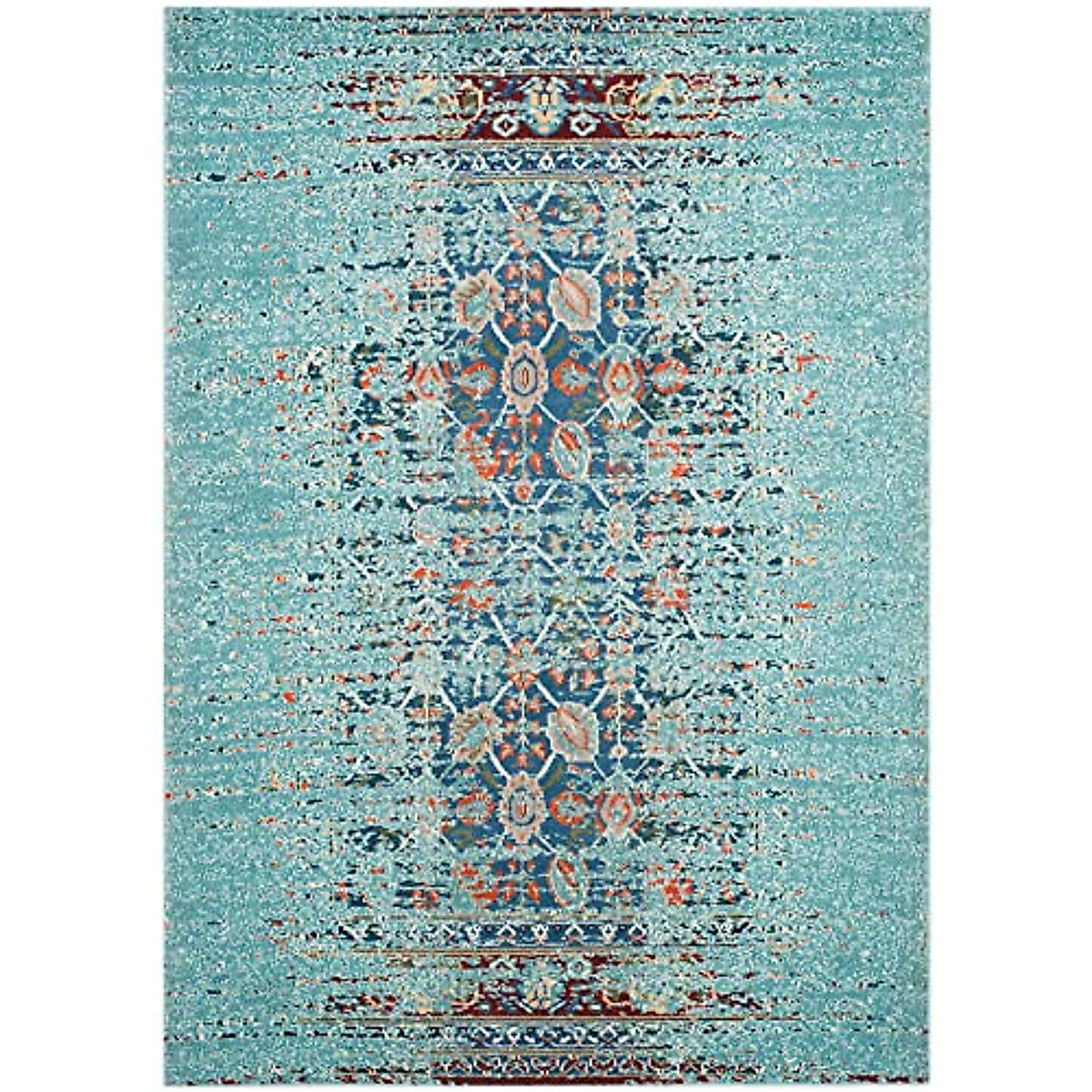 SAFAVIEH Monaco Collection Area Rug - 6'7" x 9'2", Blue & Multi, Boho Abstract Distressed Design, Non-Shedding & Easy Care, Ideal for High Traffic Areas in Living Room, Bedroom (MNC208J)