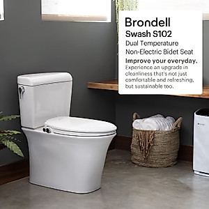 Brondell Swash Bidet Toilet Seat, Non-Electric, Dual Temperature, Fits Round Toilets, White – Dual Nozzle System – with Easy Installation