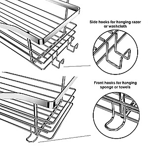 Orimade Shower Caddy Basket Soap Dish Holder Shelf with 5 Hooks Bathroom Organizer Shelf Kitchen Storage Rack Wall Mounted Adhesive No Drilling Rustproof SUS304 Stainless Steel - 3 Pack