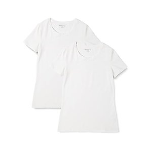 Amazon Essentials Women's Classic-Fit Short-Sleeve Crewneck T-Shirt, Pack of 2, White, Small