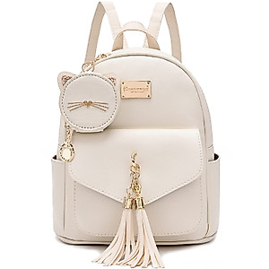 I IHAYNER Girls Fashion Backpack Mini Purse Backpack for Women Small Leather Backpack Purse for Teen Girls with Coin Purse and Tassel White