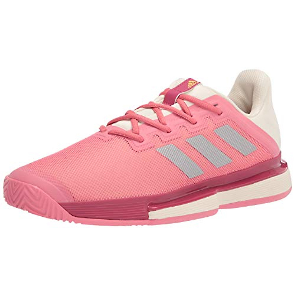 adidas Women's Solematch Bounce Tennis Shoe, Hazy Rose/Silver Metallic/Acid Orange, 11